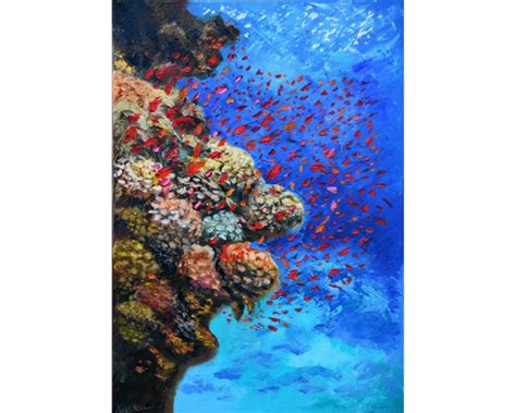 Coral Reef Underwater Painting Original Art Marine Abstract Etsy