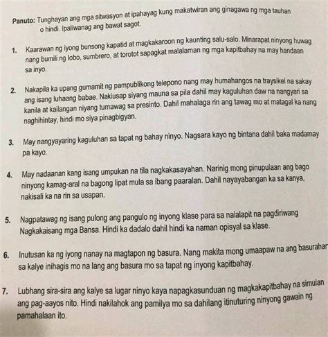 Panuto Tunghayan Ang Mga Sitwasyon At StudyX