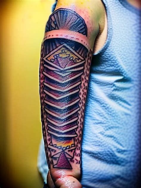 Far Shot Of A Man Showing His Arm With Taco Tattoo Stable Diffusion