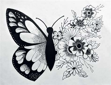 Butterfly And Flowers Flower Drawing Butterfly Drawing Flower Doodles