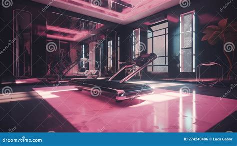 Elegant Luxury Fitness Room With Exercise Machines With Pink Colors Stock Illustration