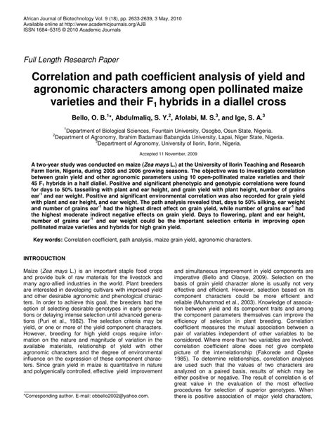 pdf correlation and path coefficient analysis of yield and agronomic characters among open