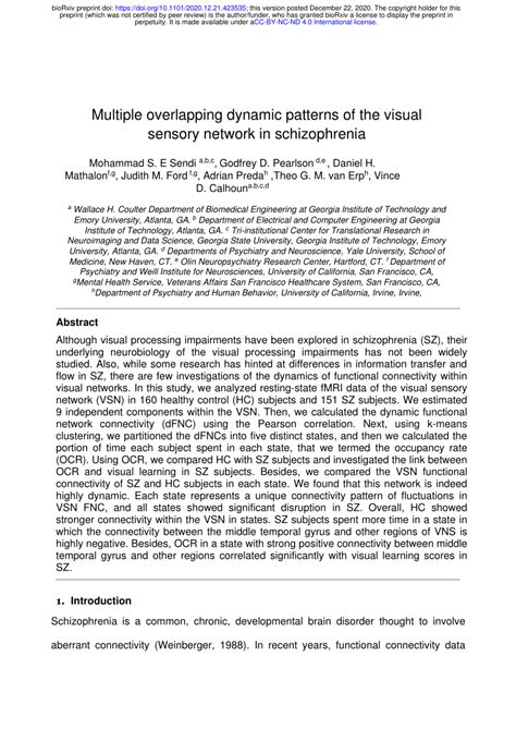 pdf multiple overlapping dynamic patterns of the visual sensory network in schizophrenia