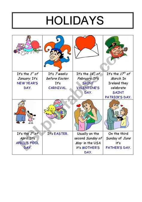 HOLIDAYS ESL Worksheet By Marcromina