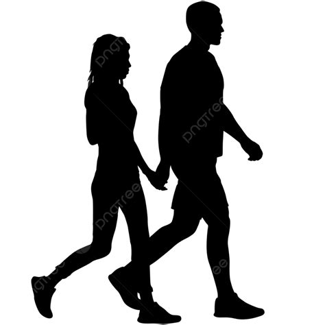 Silhouette Man And Woman Walking Hand In Hand Illustration Walking
