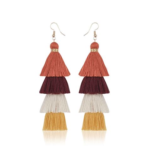 Kolczyki Frędzle Styl Boho Pomarańczowo Złote 2 Siima Moda Sklep