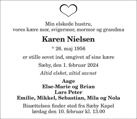 Dødsannonce for Karen Nielsen Nordjyske dk