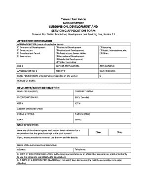 Fillable Online Subdivision Development And Servicing Application Form