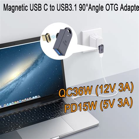 QIANRENON Magnetic USB C To USB3 1 90 Angle OTG Adapter 10Gbps USB 3 1