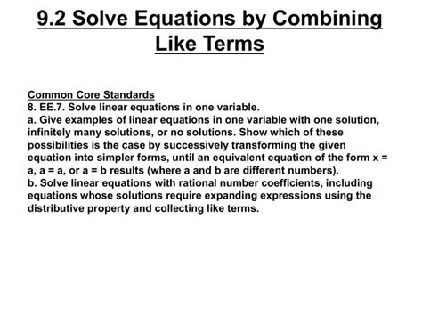9 2 solve equations by combining like terms