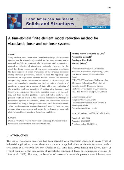 pdf a time domain finite element model reduction method for viscoelastic linear and nonlinear