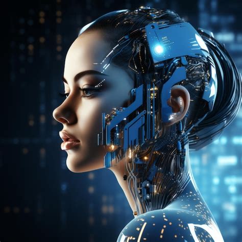 El Rostro De Una Mujer Con Un Traje De Robot Futurista Foto Premium