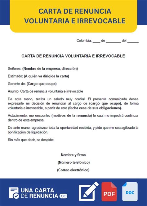 ᐅ Carta de Renuncia Voluntaria e Irrevocable Ejemplos