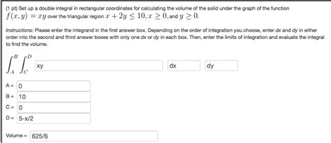 solved set up a double integral in rectangular coordinates