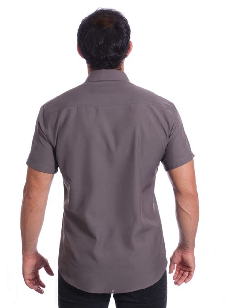 Camisa Social Cinza Chumbo Masculina De Microfibra Manga Curta