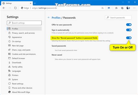 Enable Or Disable Reveal Password Button In Microsoft Edge Chromium