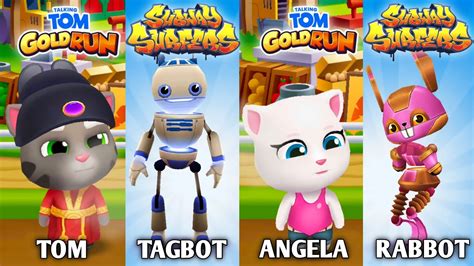 TOM VS ANGELA VS TAGBOT VS RABBOT TALKING TOM GOLD RUN VS SUBWAY
