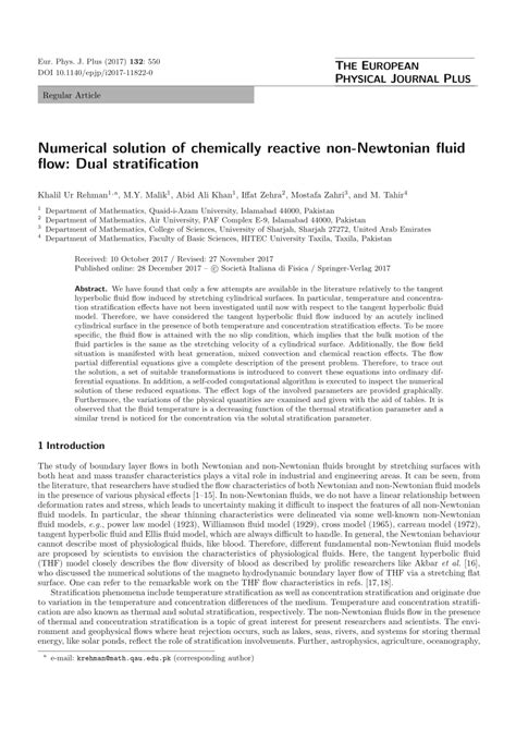 pdf numerical solution of chemically reactive non newtonian fluid flow dual stratification