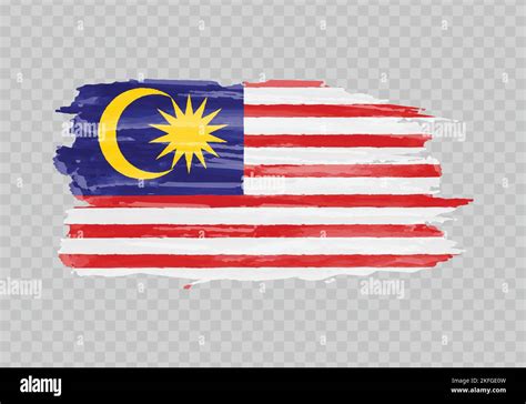 Watercolor Painting Flag Of Malaysia Hand Drawing Brush Stroke Stock