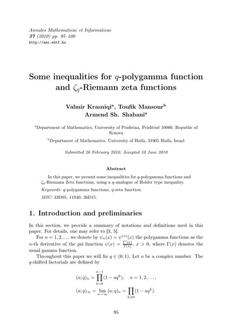 pdf some inequalities for q polygamma function and ζq riemann zeta functions