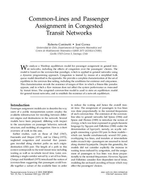 pdf common lines and passenger assignment in congested transit networks jose juan herrejon