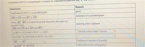 Quadrilateral Abcd Is A Parallelogram Complete The Statements To Prove