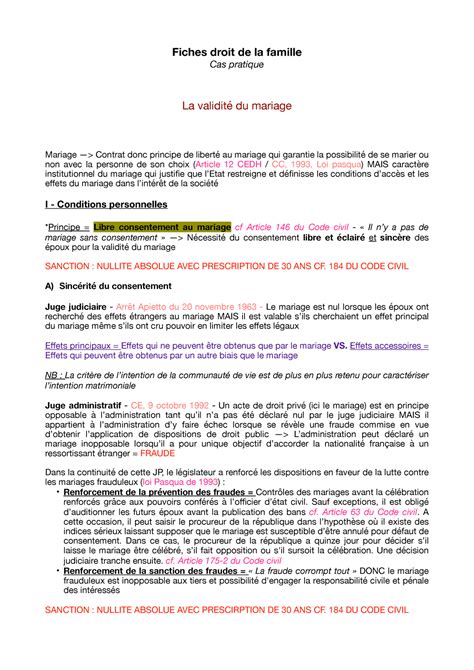 Fiche Droit De La Famille Fiches Droit De La Famille Cas Pratique