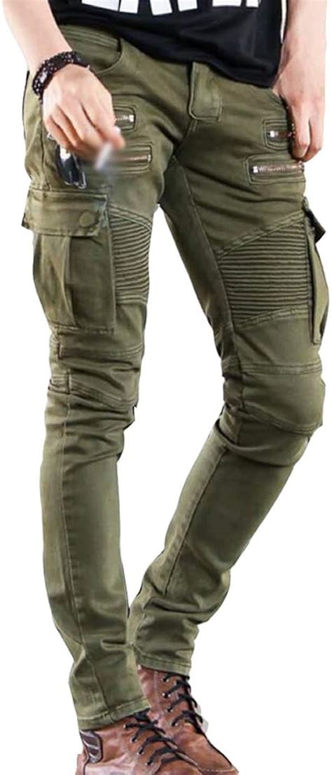 Mens Classic Motorcycle Riding Ribbed Denim Pants Motorbike Jeans Multi