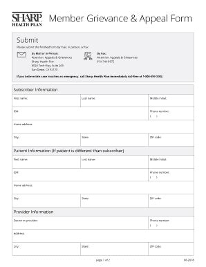 Fillable Online Member Grievance And Appeal Form Member Grievance And
