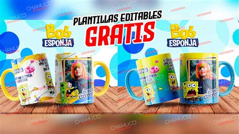 Plantillas Para Sublimar Tazas De Bob Esponja Con Editables Y Mockups