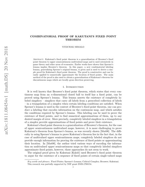 pdf combinatorial proof of kakutani s fixed point theorem