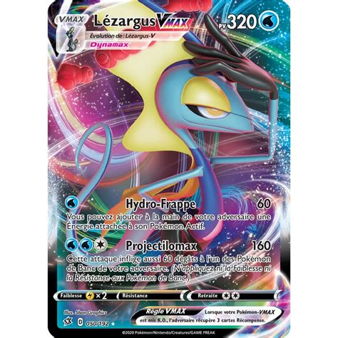 Carte Lézargus Holographique rare VMAX de Pokémon Épée et Bouclier