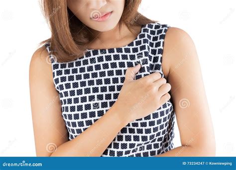 Woman Is Clutching Her Chest Stock Image Image Of Body Asthma 73234247