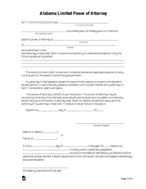 Alabama Power Of Attorney Fillable Form Printable Forms Free Online