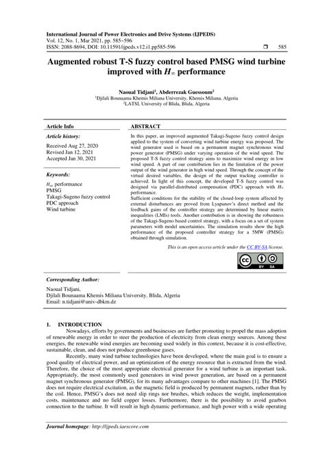 pdf augmented robust t s fuzzy control based pmsg wind turbine improved with h∞ performance