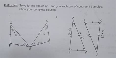 Solved Instruction Solve For The Values Of X And Y In Each Pair Of