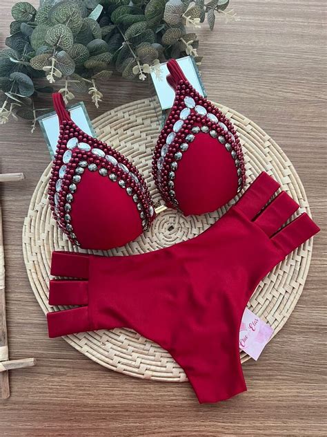Biquíni Luxo Bordô Hot Pant Chic Pra Elas