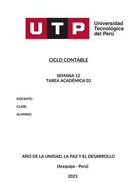 Tarea Academica 03 Ciclo Contable UTP CICLO CONTABLE SEMANA 12 TAREA