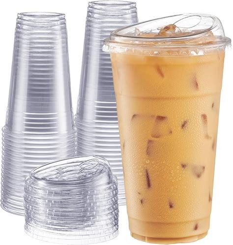 100 Sets 16 Oz Crystal Clear Plastic Cups With Strawless Sip Lids