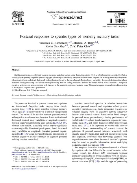 pdf postural responses to specific types of working memory tasks veronica ramenzoni