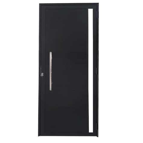 Porta De Alumínio Lambril Preto Puxador E Vidro Linha 25 Dc Lado