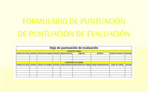 Plantilla de Formato Excel Formulario De Puntuación De Puntuación De