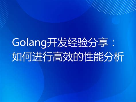 golang开发经验分享：如何进行高效的性能分析 golang阅读 脚本大全
