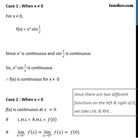 ex 5 1 24 determine if f x {x2 sin 1 x 0 is continuous