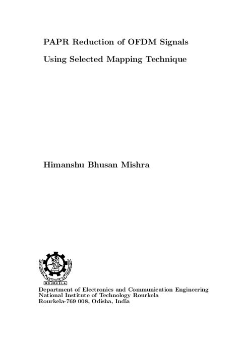 pdf papr reduction of ofdm signals using selected mapping technique arvind kundu