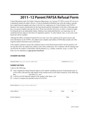 Fillable Online Bbc 2011 12 Parent FAFSA Refusal Form Bbc Fax Email