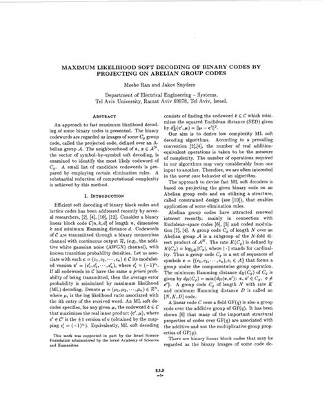 pdf maximum likelihood soft decoding of binary codes by projecting on abelian group codes