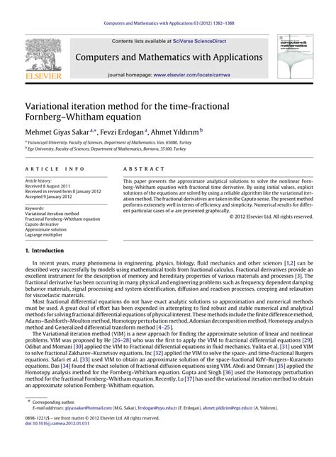 pdf variational iteration method for the time fractional fornberg whitham equation