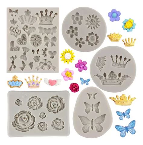 5pcs Molde De Silicona Flor De Rosa Margarita Corona Fondant Meses