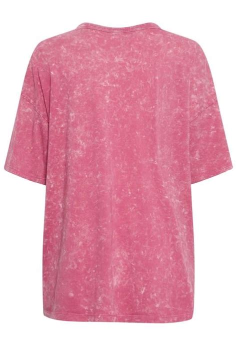 YOURS Plus Size Curve Pink Acid Wash Oversized Boxy T Shirt Yours